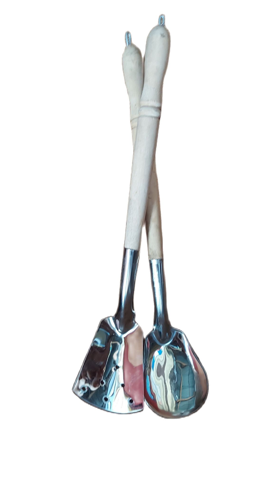 MADE OF STAINLESS SANDOK AND SIANSE SET WITH WOODEN HANDLE / MEDIUM ...