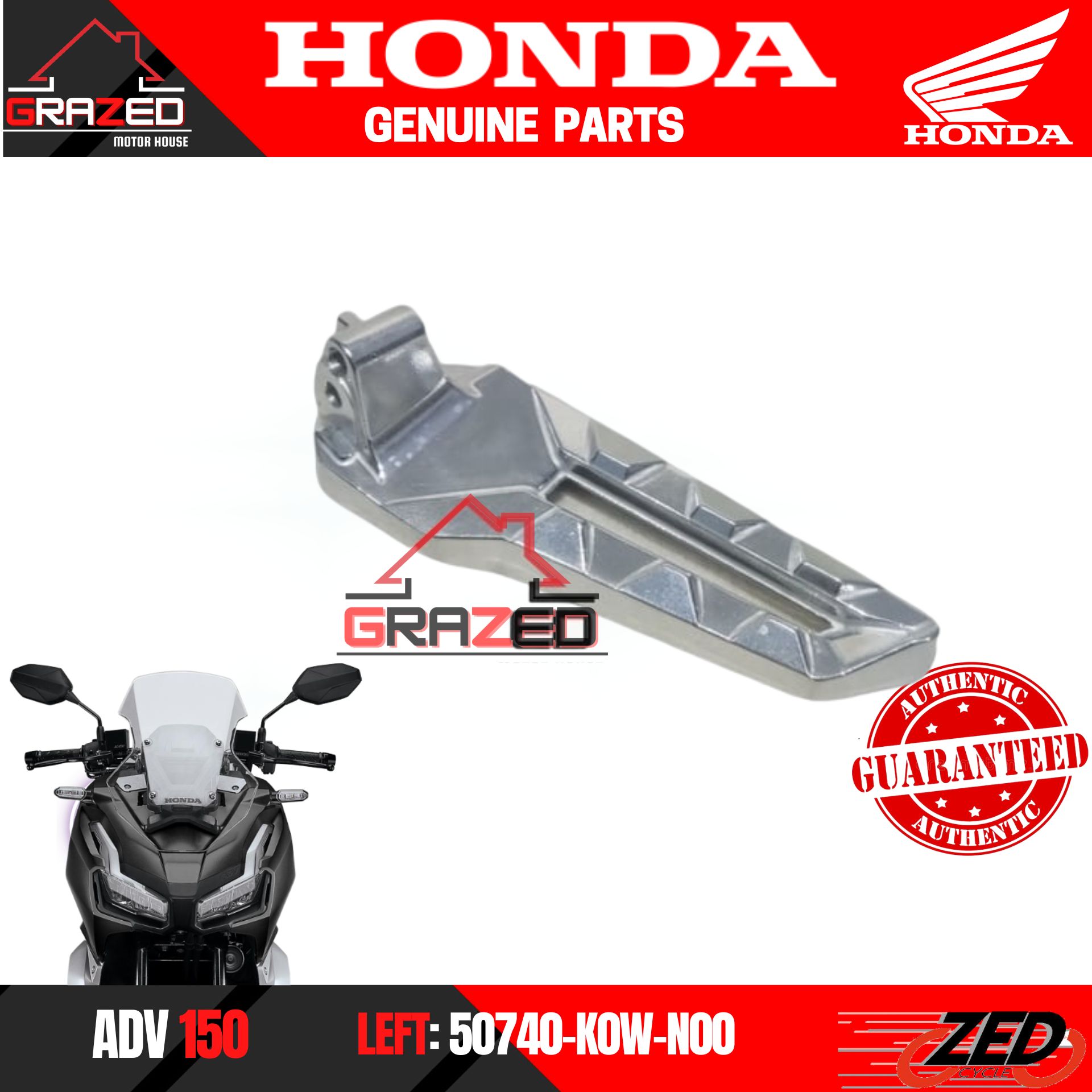 FOOT STEP / PILLION STEP BAR LEFT AND RIGHT for Honda ADV 150 (50730 ...