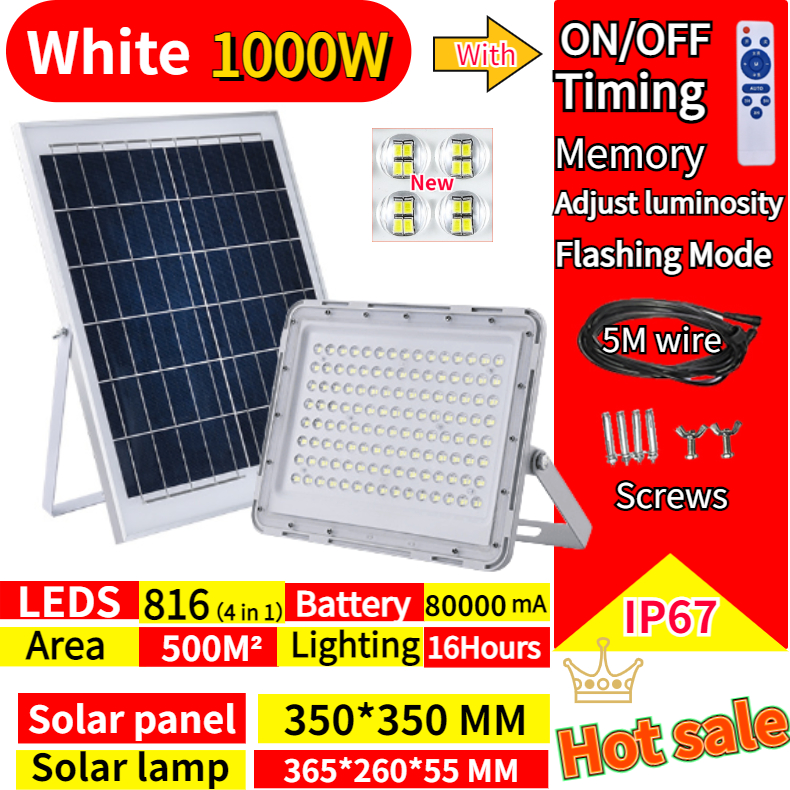 【5-year warranty】1000W solar light outdoor lighting LED solar spotlight ...