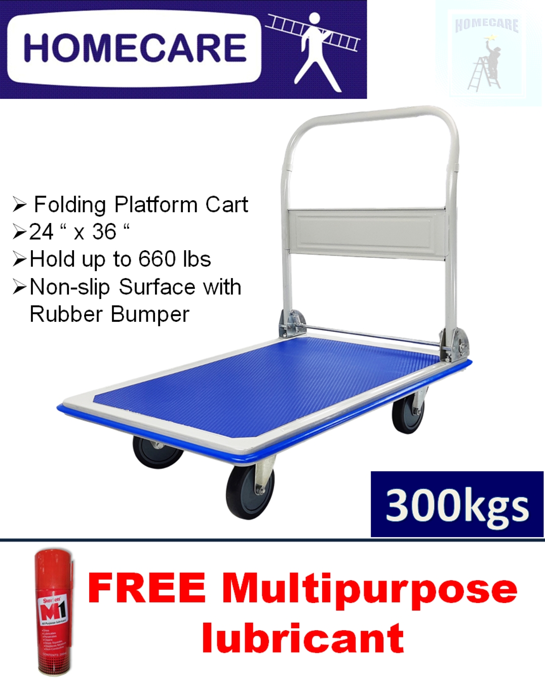 Homecare 300kgs Platform Hand Truck Trolley Push Cart Foldable (Blue ...