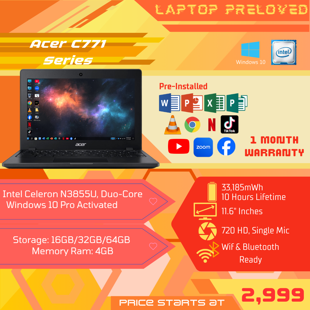 Acer C771 | Intel Celeron N3855U | 4GB RAM | Good for Online class and ...