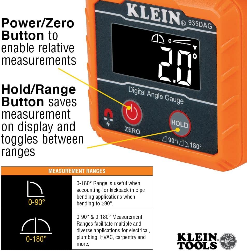 Klein Tools 935DAG Digital Electronic Level and Angle Gauge, Measures 0 ...