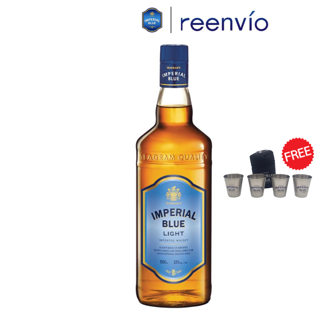 Imperial Blue Light Imported Whiskey 1L + Free 4 Imperial Blue ...