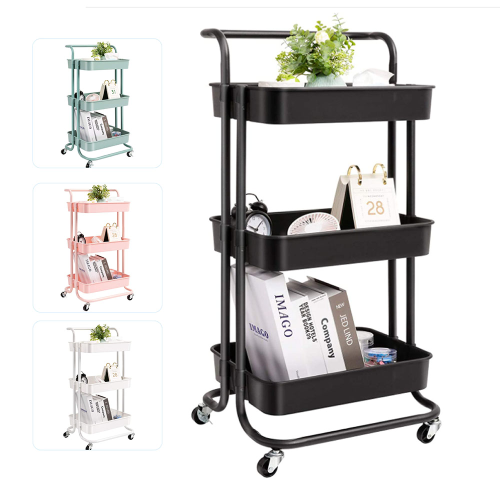 3-tier kitchen utility trolley cart shelf storage rack organizer with ...