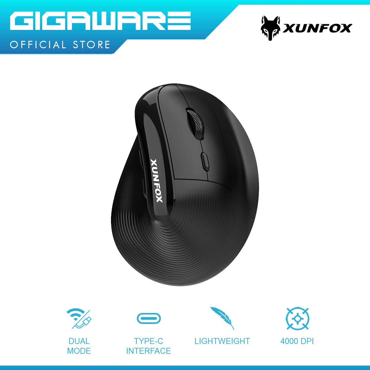 Gigaware Xunfox H5 Dual Mode Vertical Gaming Mouse 2.4GHz and Bluetooth ...
