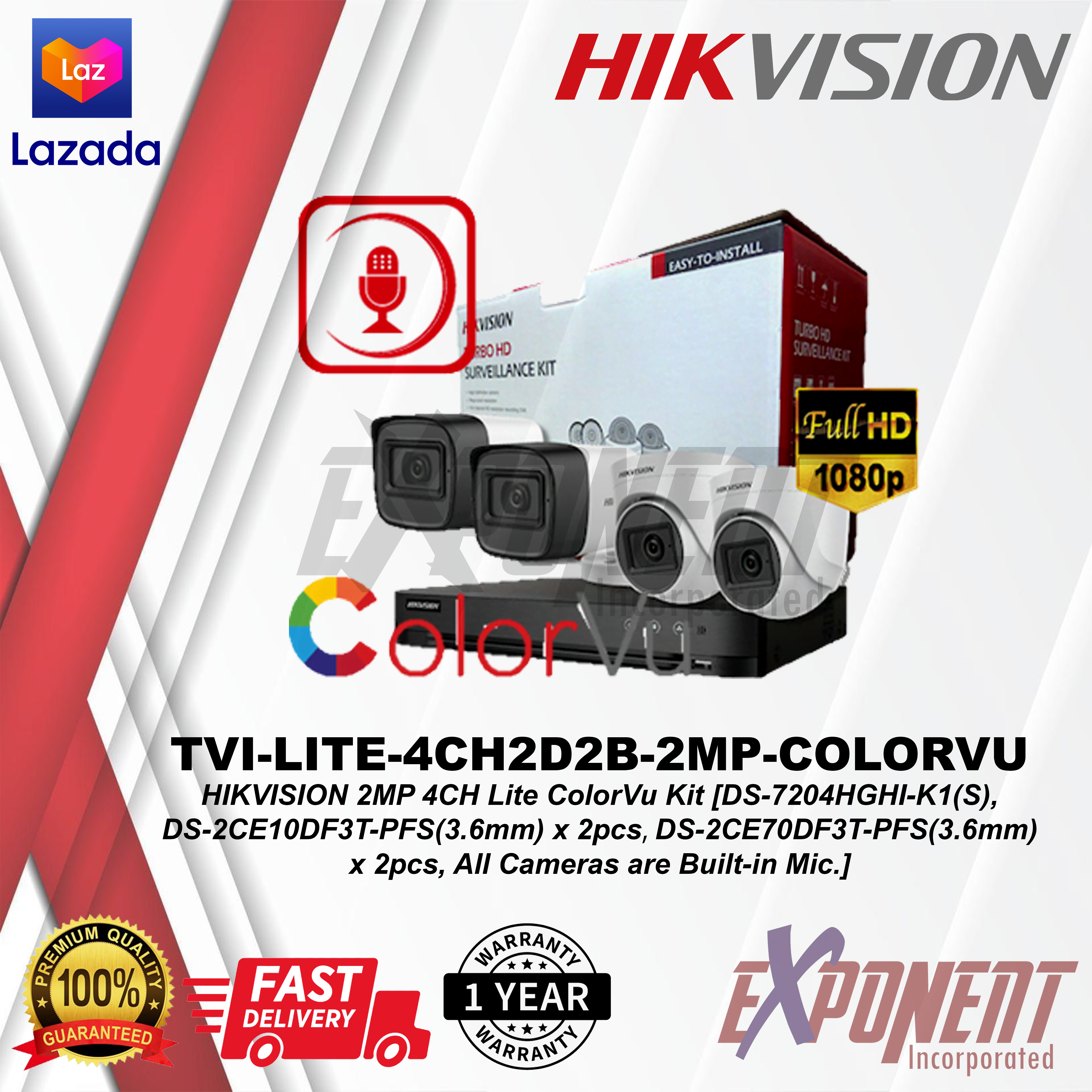 TVI-LITE-4CH2D2B-2MP-COLORVU - HIKVISION 2MP 4CH Lite ColorVu Kit [DS ...