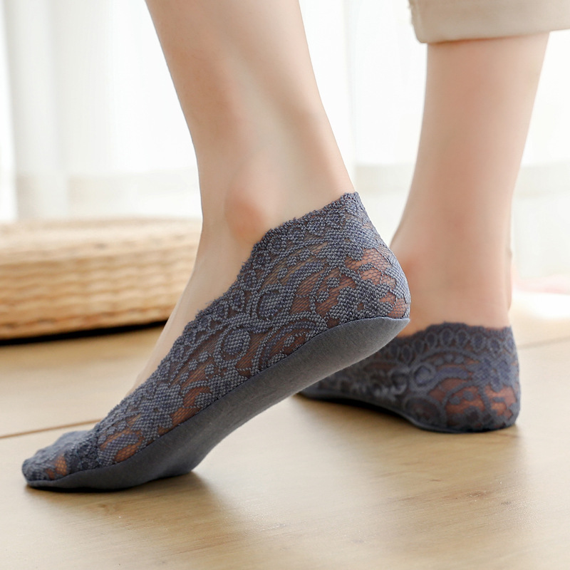 6 Pairs Women Lace Invisible Socks Fashion Sexy Transparent Non-slip ...