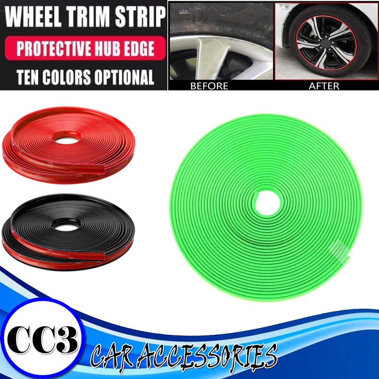 8M Car Wheel Hub Rim Edge Protector Tire Guard Line Sticker Rubber ...