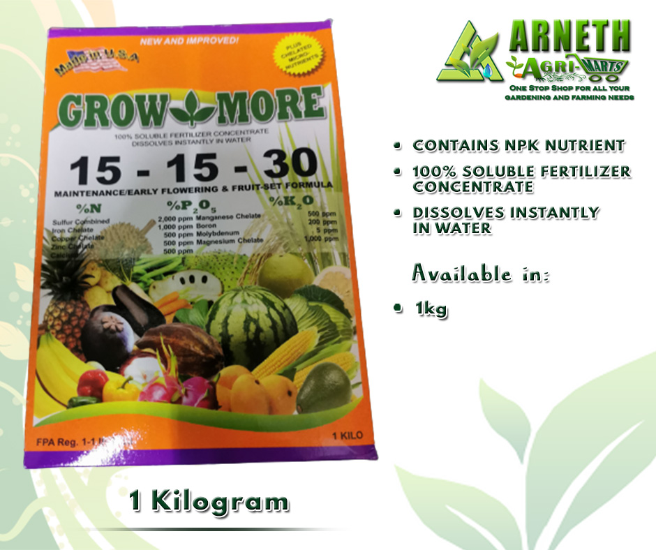 GROW MORE 15-15-30 WATER SOLUBLE FERTILIZER CONCENTRATE 1KG | Lazada PH