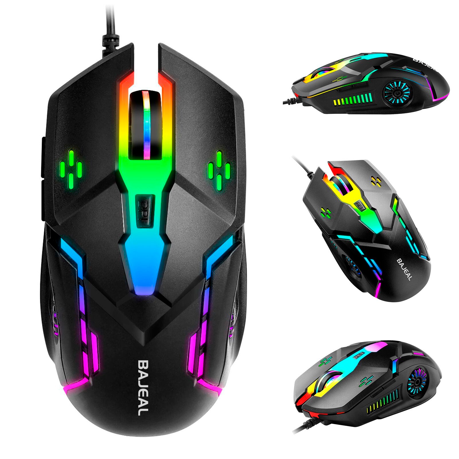DPI For Optical Up Side Mice BAJEAL Gaming Backward To Computer Wired DPI Ergonomic MiceRGB ...