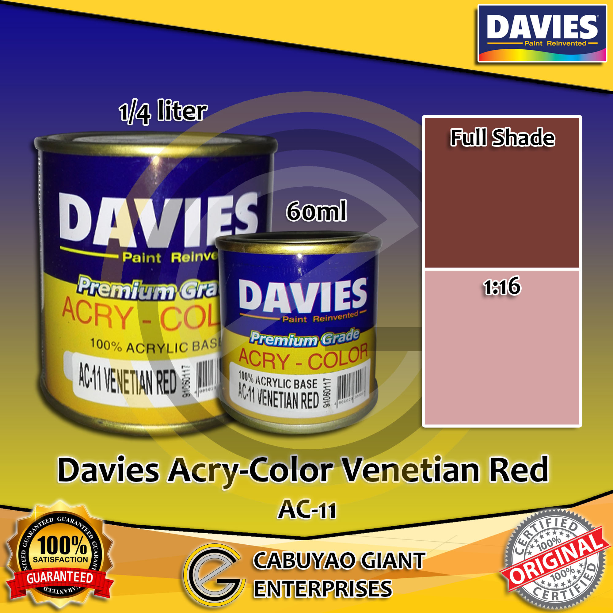 Davies Acry-Color 100% Acrylic Base AC-11 Venetian Red [ 1/4 liter ...
