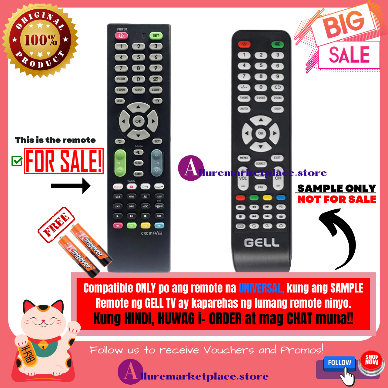Ready to Use Universal TV Remote for GELL Smart TV Android Gell LED TV ...