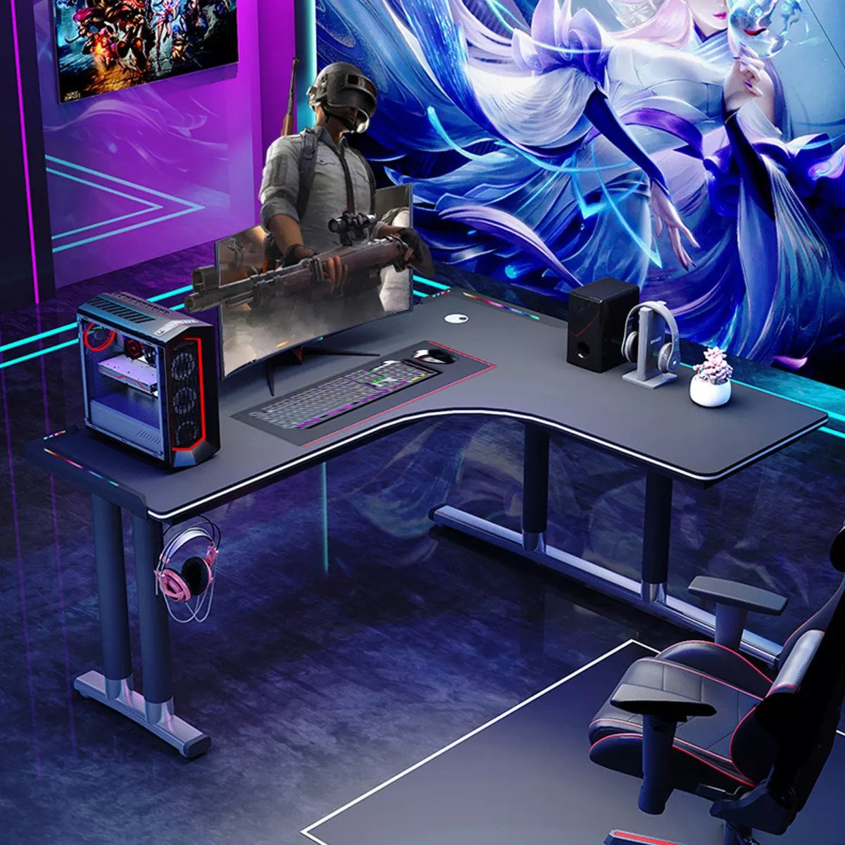Mulisen Gaming L Shaped Computer Table 140cm X 100cm X 75cm RIGHT