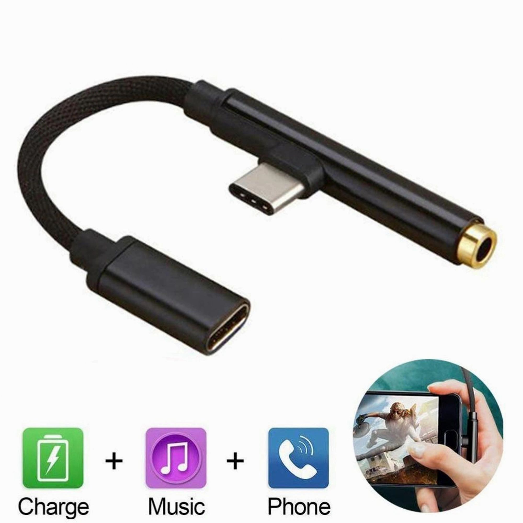 Audio Adapter Type-C usb to 3.5mm audio adapter, 2 in 1 with Charge ...