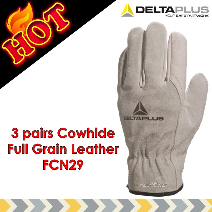 3 pairs Delta Plus Grey Cowhide Full Grain Leather Gloves [FCN29 ...
