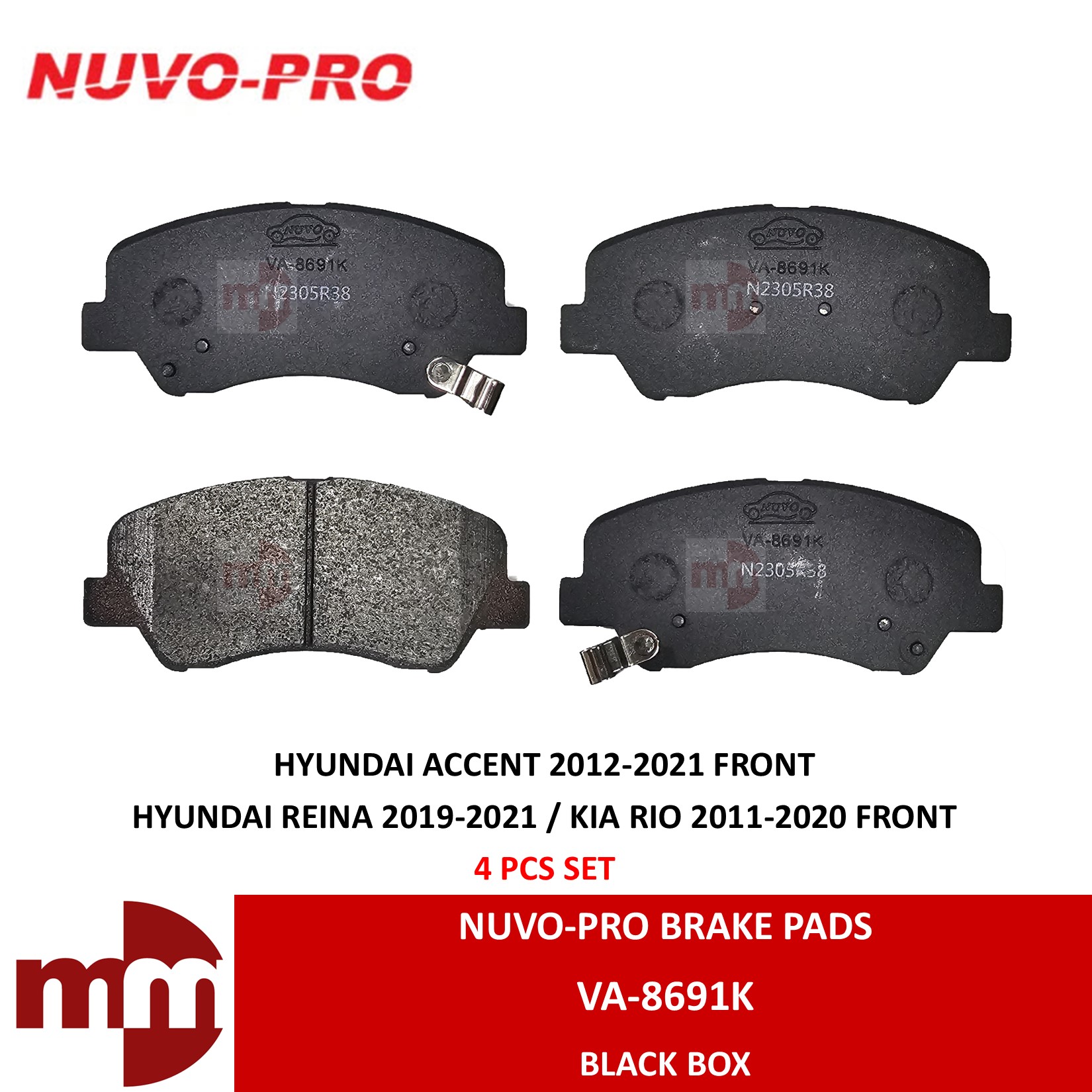NUVO PRO Brake Pads for HYUNDAI ACCENT 2012-2021 / HYUNDAI REINA 2019 ...
