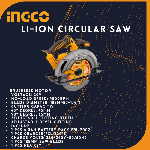 INGCO LI-ION CIRCULAR SAW CSLI18511 | CORDLESS TOOLS | INDUSTRIAL ...