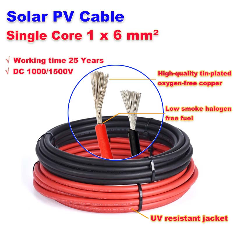 Single Core 6mm² Solar Cable DC Cable PV Cable Pure copper tinnedfor ...
