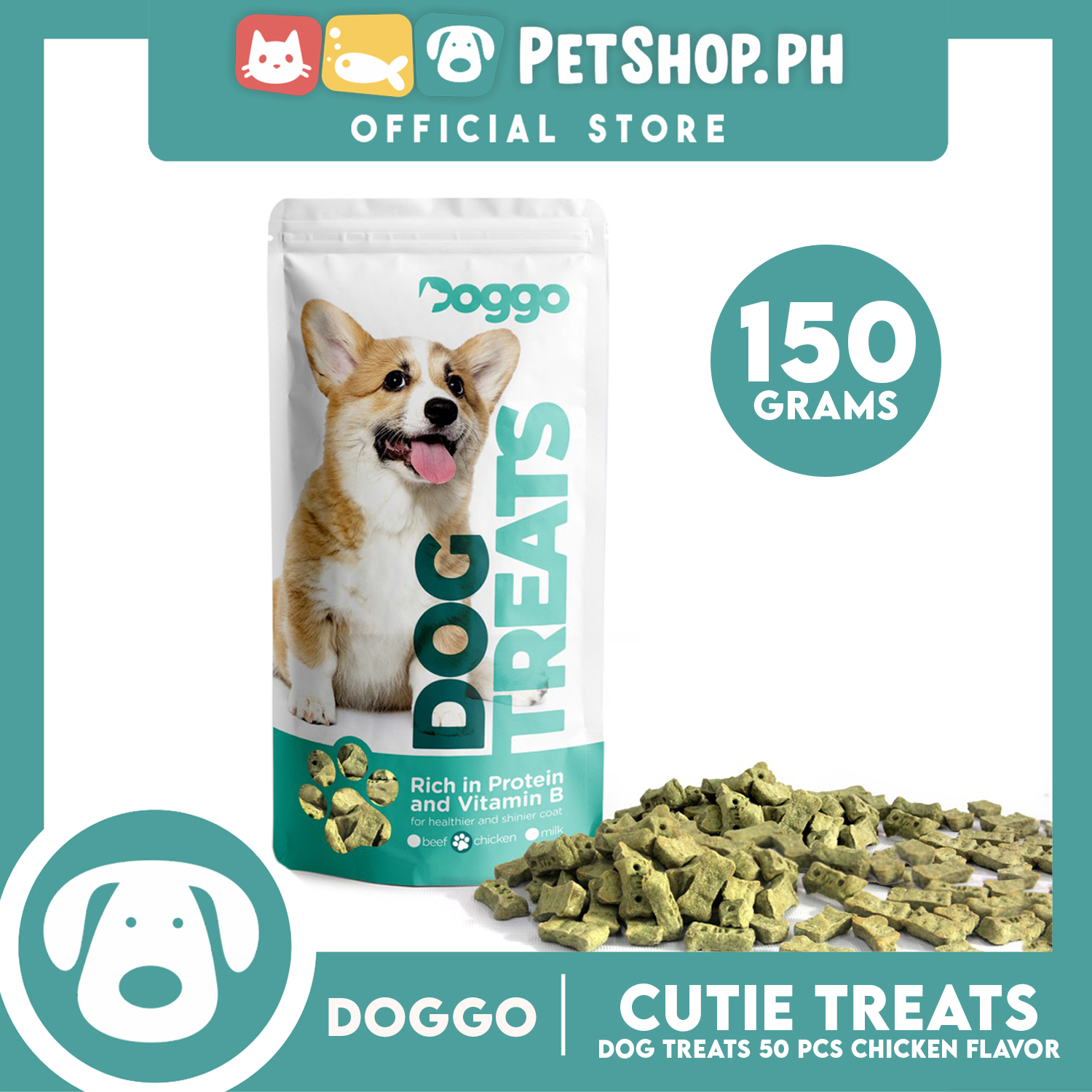 Doggo Dog Cutie Treats 150 grams, 50 pcs. (Chicken Flavor) Treats for ...