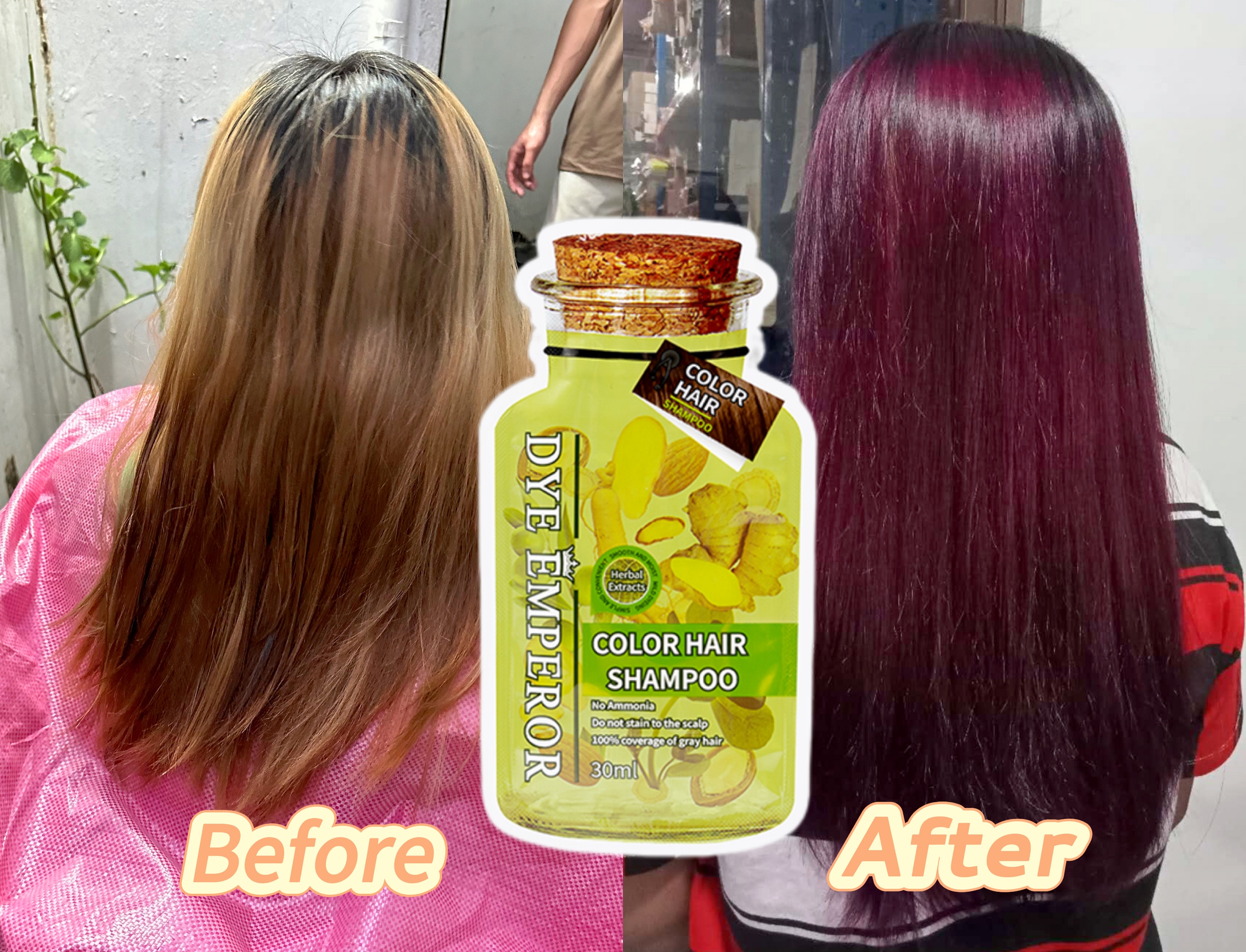 DYE EMPEROR HAIR COLOR SHAMPOO 30ML (NO NEED BLEACH) 7colors for choose ...