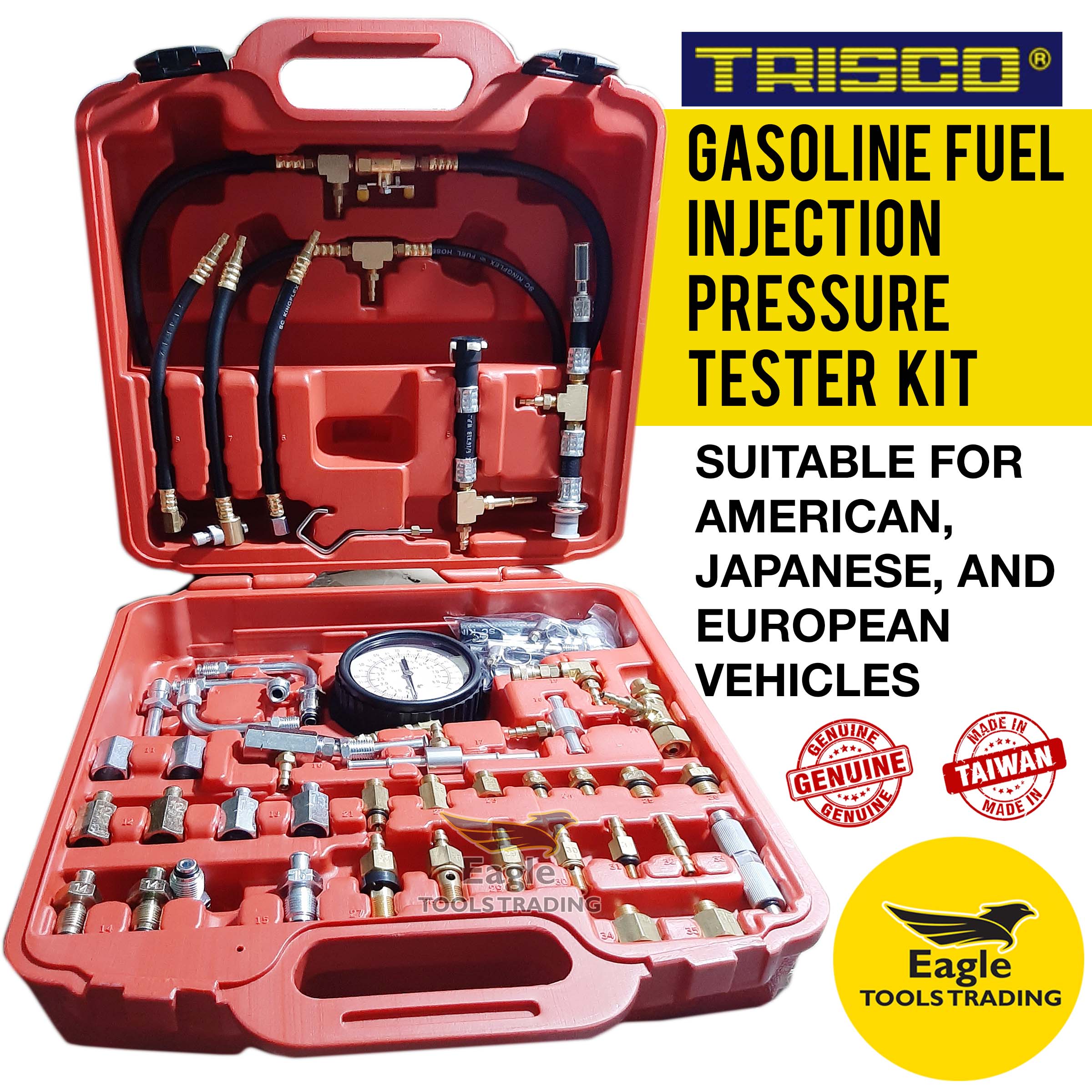Trisco Professional Gasoline Fuel Injection Pressure Tester Kit Gauge 0 ...