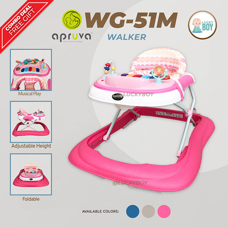 Apruva WG-51M Dino Pink Walker with Musical Tray for baby | Lazada PH