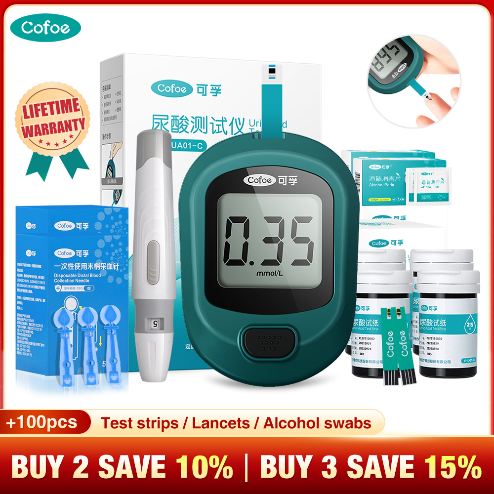 Cofoe Uric Acid Test Monitor Full Set with 100s Uric Acid Strips 100s ...