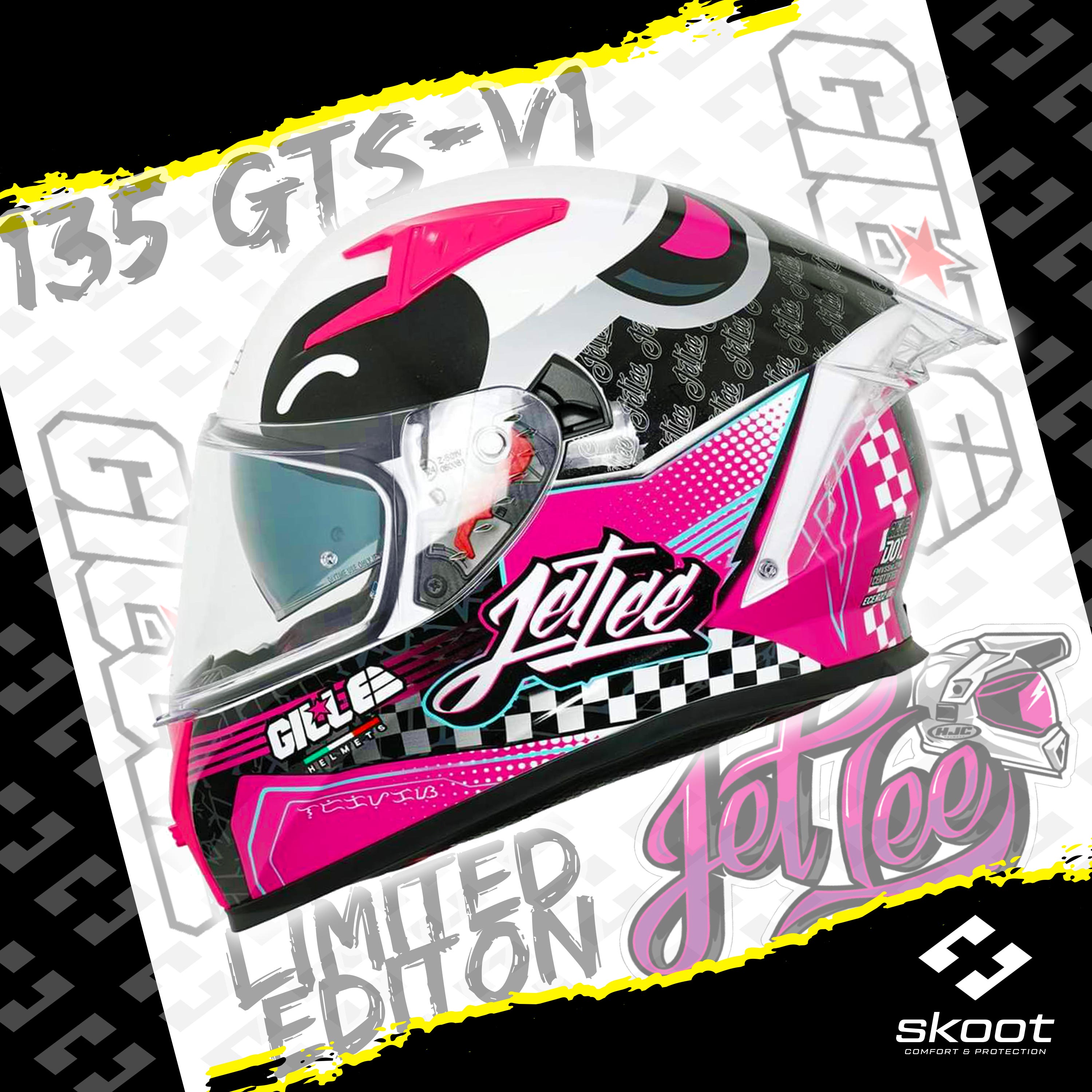 GILLE x JET LEE Limited Edition Helmet 135 WD WHITE PINK Full Face Dual ...