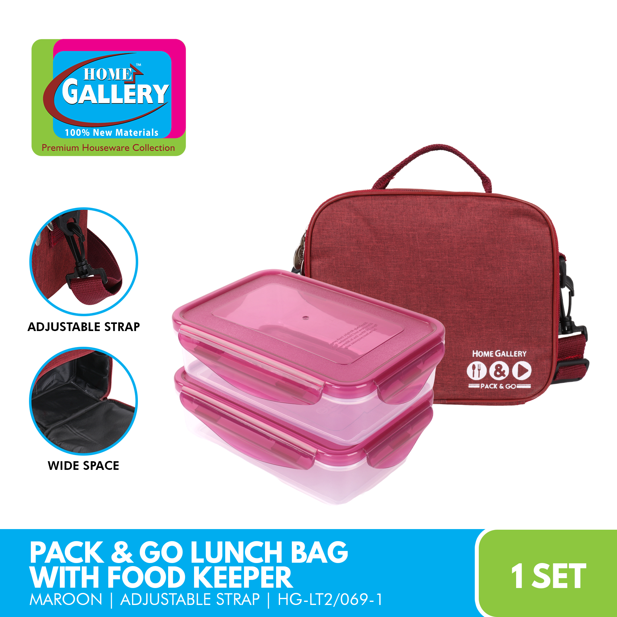Home Gallery Pack & Go Lunch Bag With 2pcs Food Storage 600ml | Easy to ...