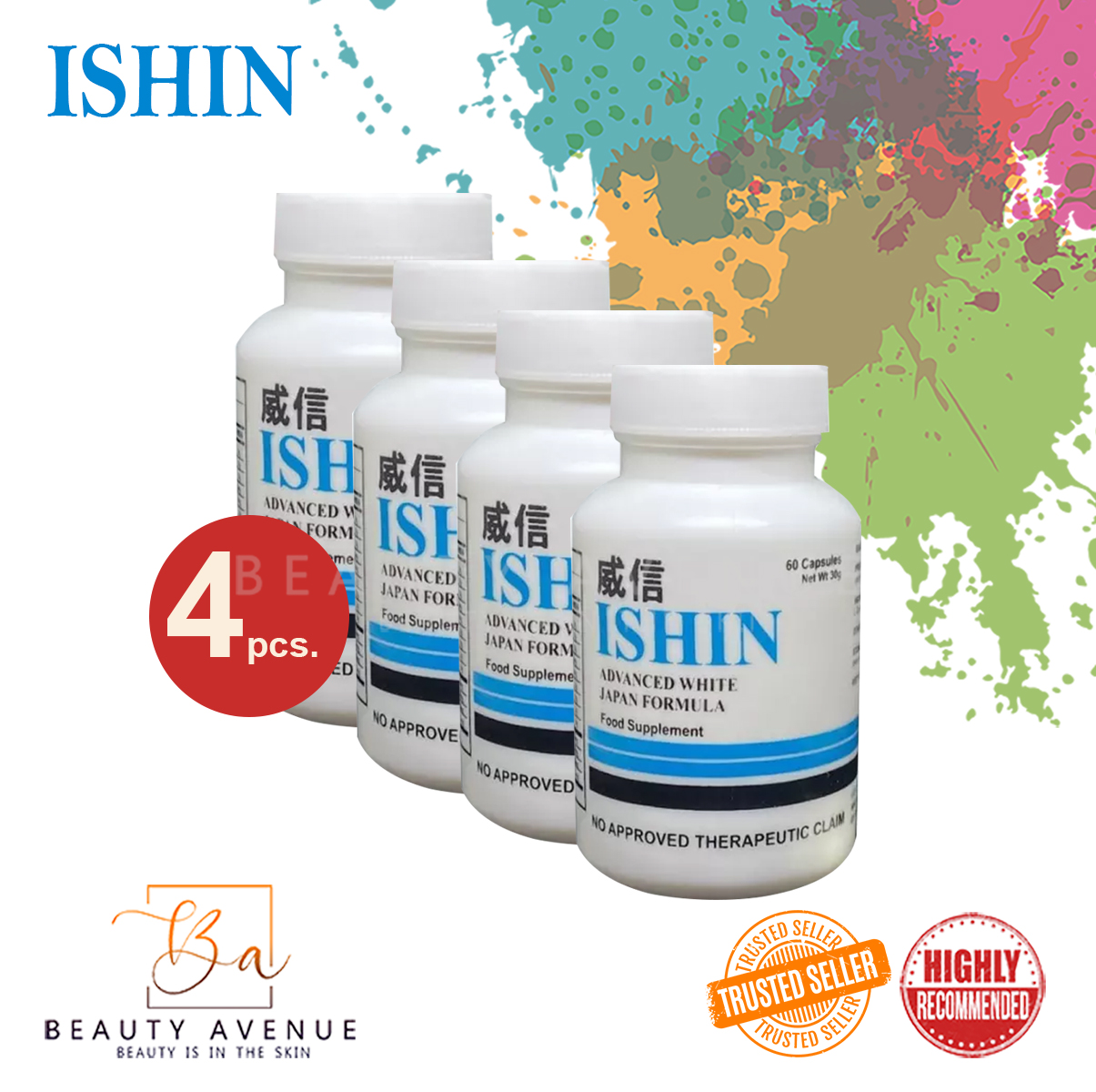 ISHIN Glutathione Original 10x Advanced Whitening (60 capsules) 4PCS ...