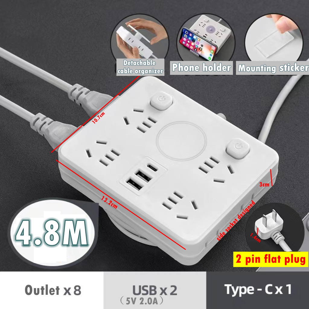 protable socket Extension Cord Power Strip Flat Plug Socket travel ...