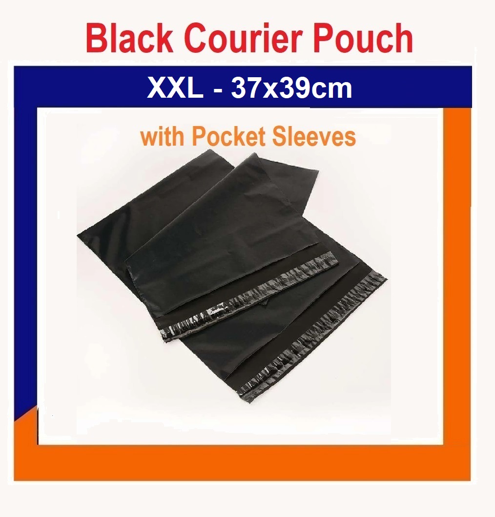 Courier Plain Black Pouch Large with Waybill Sleeves Set of 100 Pcs ...