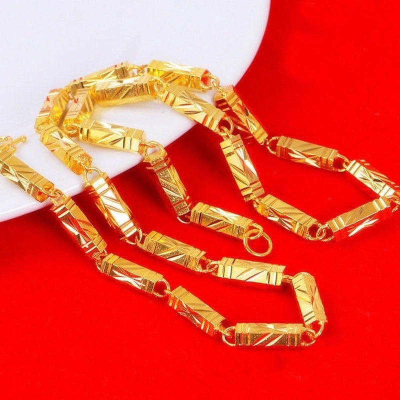 Pure 24K Saudi Gold pawnable Necklace Men's Gold Domineering Real Gold ...
