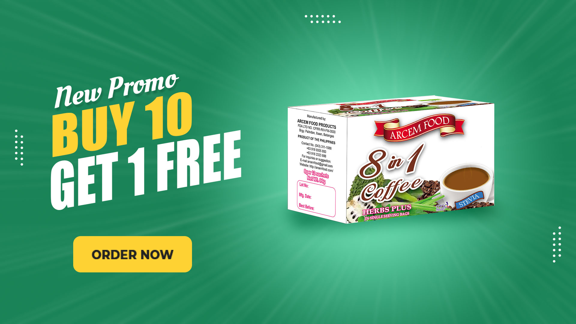 Arcem Food Products (BUY 10 GET 1FREE) 8 in 1 Stevia Coffee Herbs Plus ...