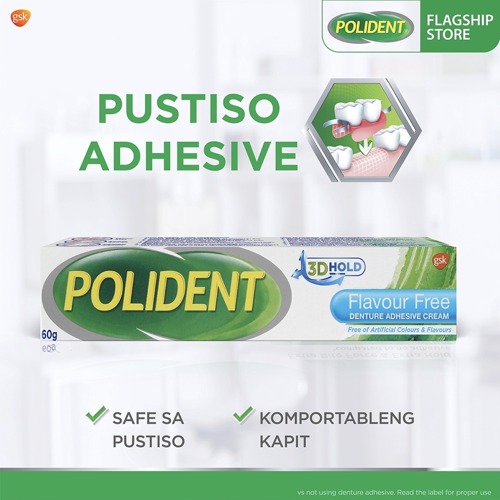 Polident Flavour Free Denture (Pustiso) Glue Adhesive Cream 60g | Lazada PH