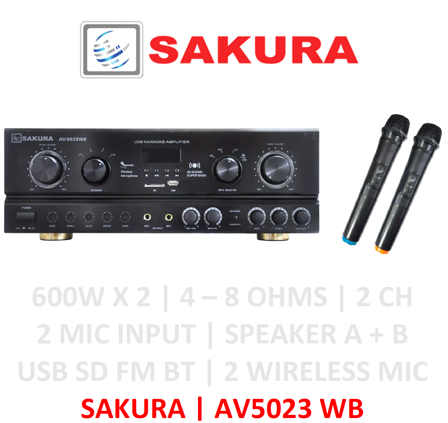 SAKURA AV-5023 WB / 2CH KARAOKE AMPLIFIER / DUAL WIRELESS MIC | Lazada PH