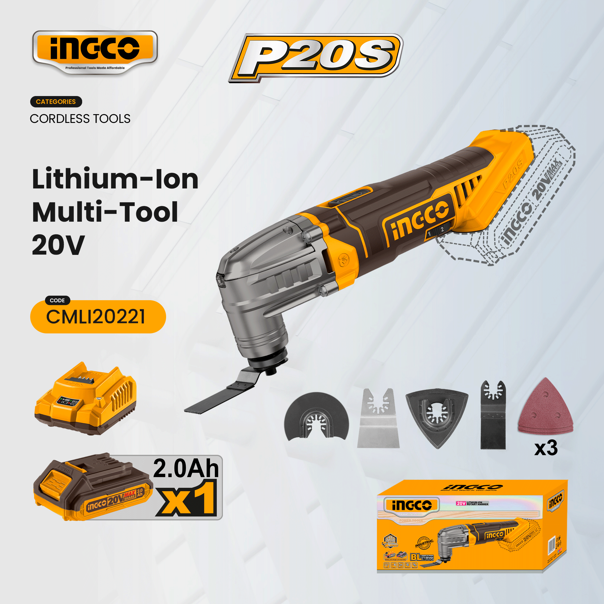 Ingco 20V Lithium-Ion Oscillating Multi Tool with 6-speed adjustment ...