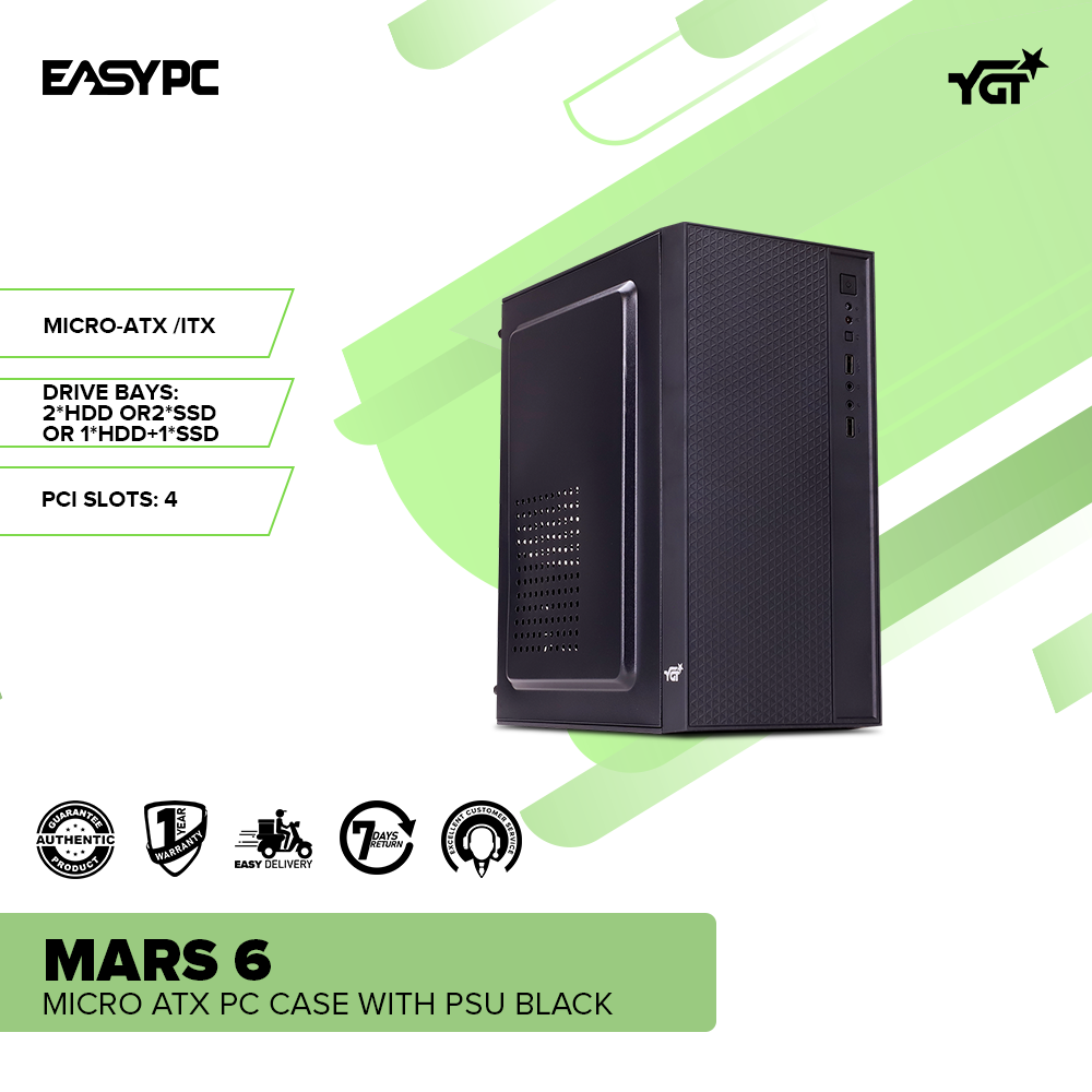 EasyPC | YGT Mars 6 / Mars 7 Micro ATX PC Case with PSU Black Desktop Casing For Desktop PC ...