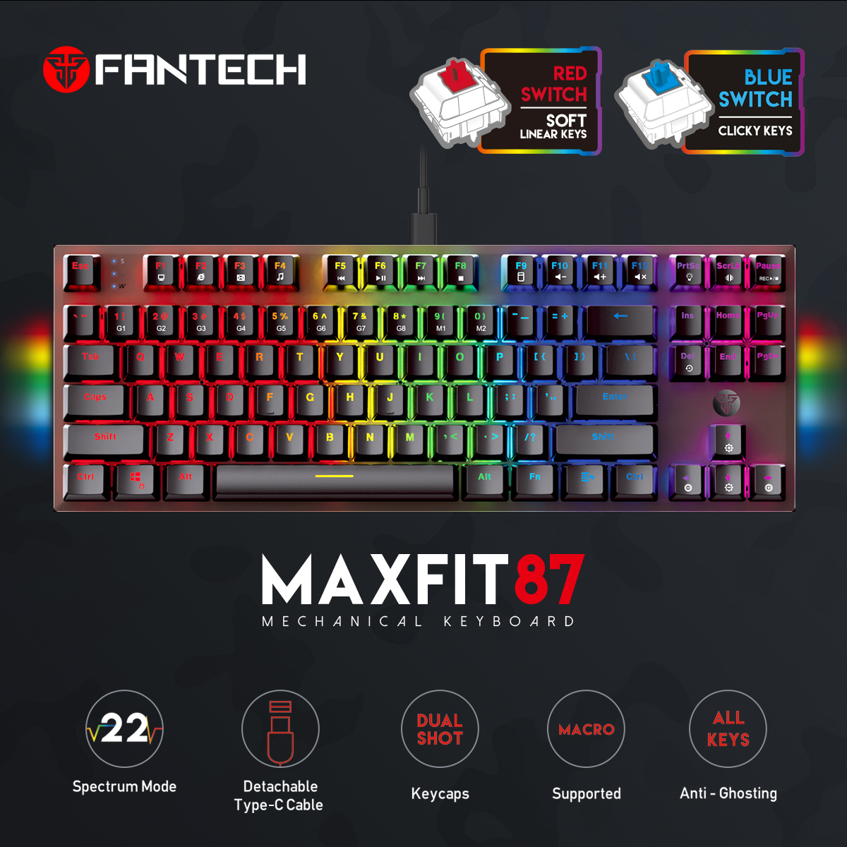 Fantech Gaming Keyboard MAXFIT87 MK856 Mechanical RGB Programmable ...