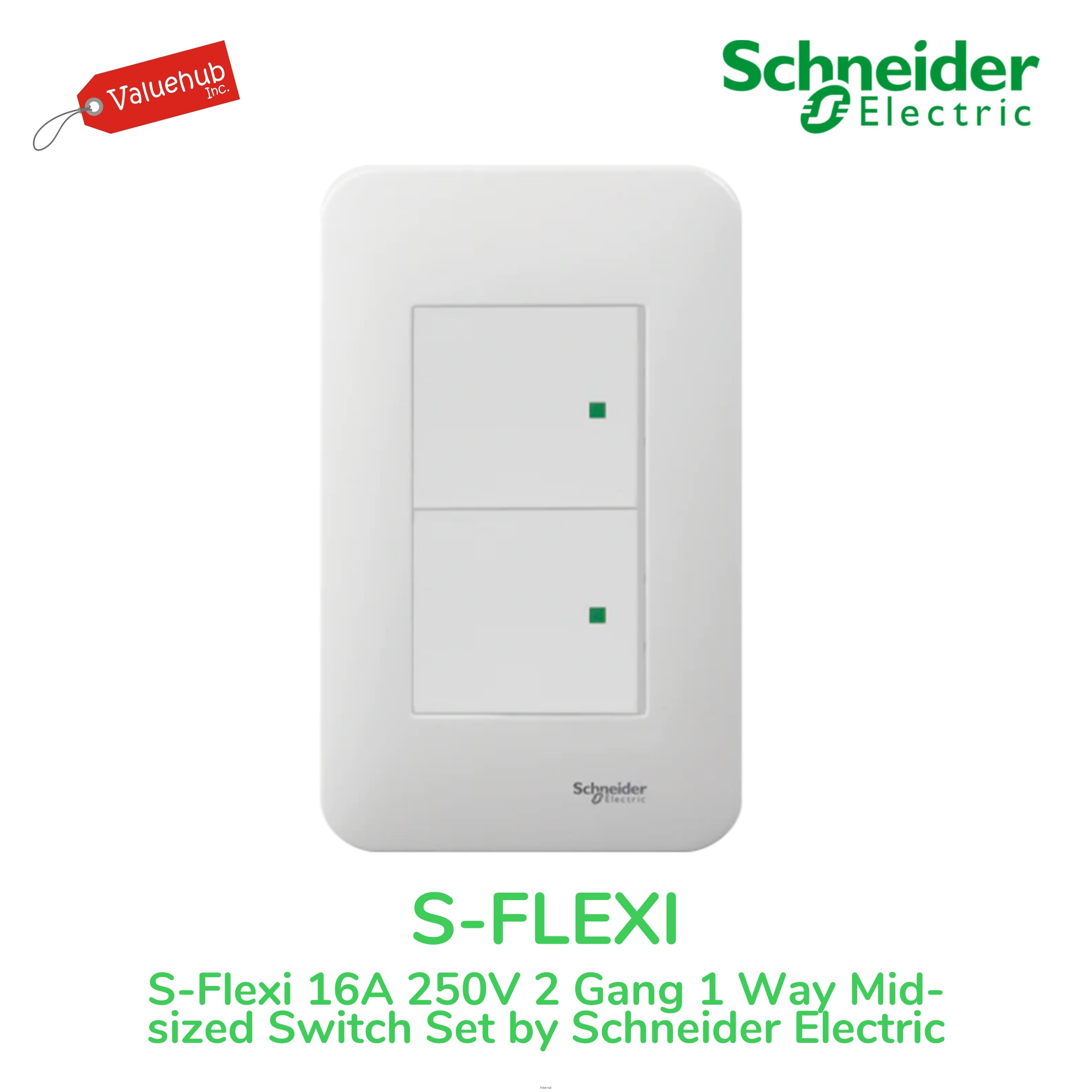 CA-FS1W2GM-SA-G20 S-Flexi 16A 250V 2 Gang 1 Way Mid-sized Switch Set by ...