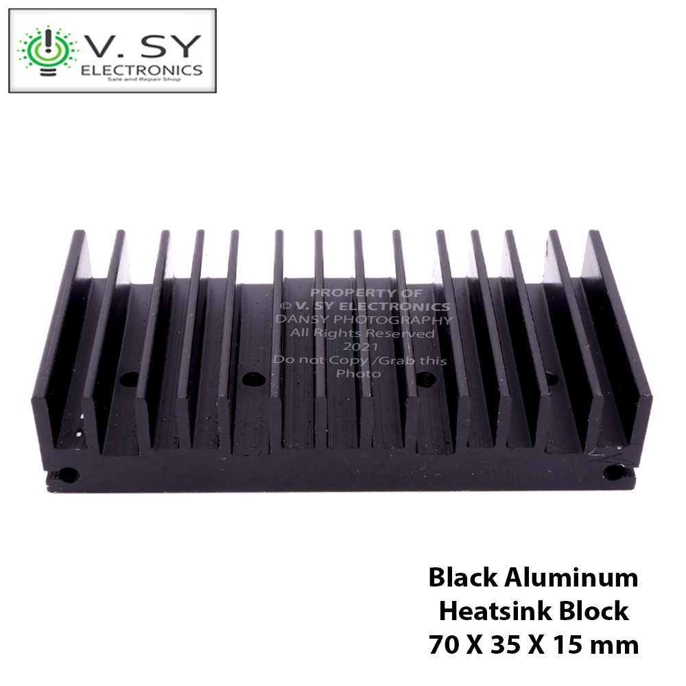 Black Aluminum Heatsink Cooling Block 70 X 35 X 15 mm Rectangular Heat ...