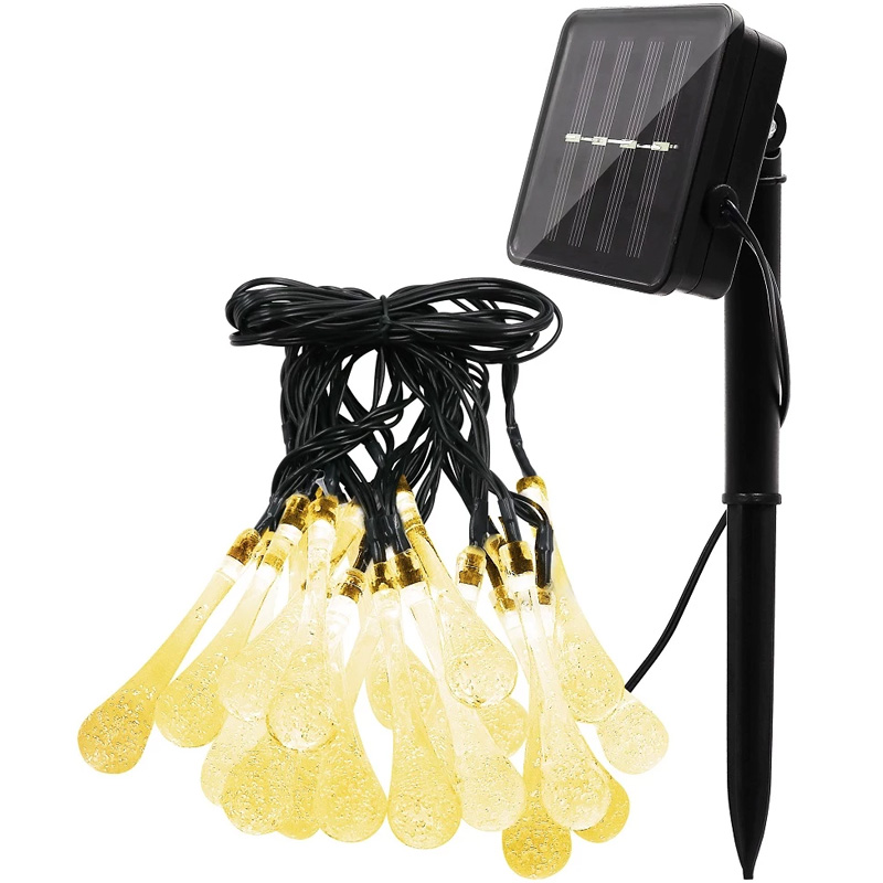 12M 100 LED Raindrop Solar/Battery String Lights Water Drop Fairy ...