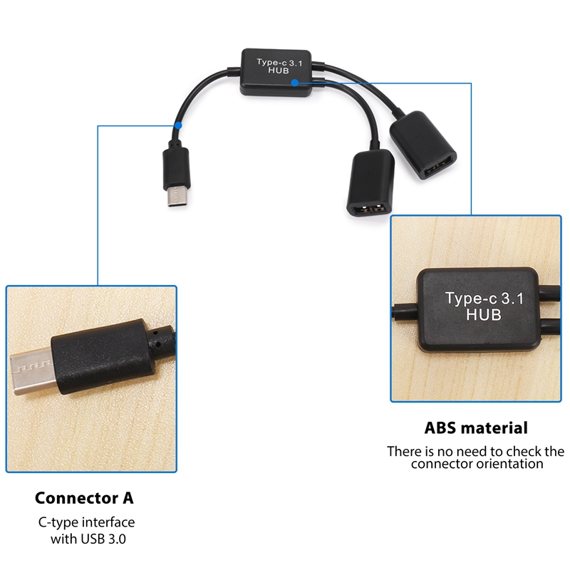 Type C OTG USB 3.1 Male to Dual 2.0 Female OTG Charge 2 Port HUB Cable ...