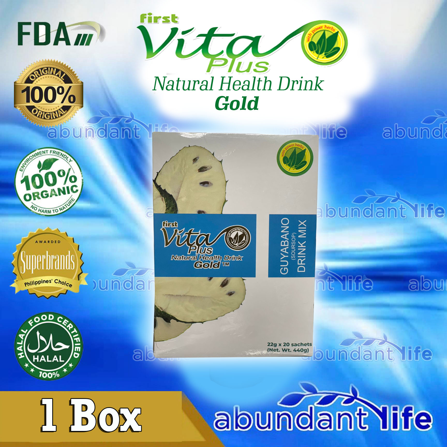 1 BOX VITAPLUS GUYABANO GOLD NATURAL HEALTH DRINK 20-SACHET 100% AUTHENTIC | Lazada PH