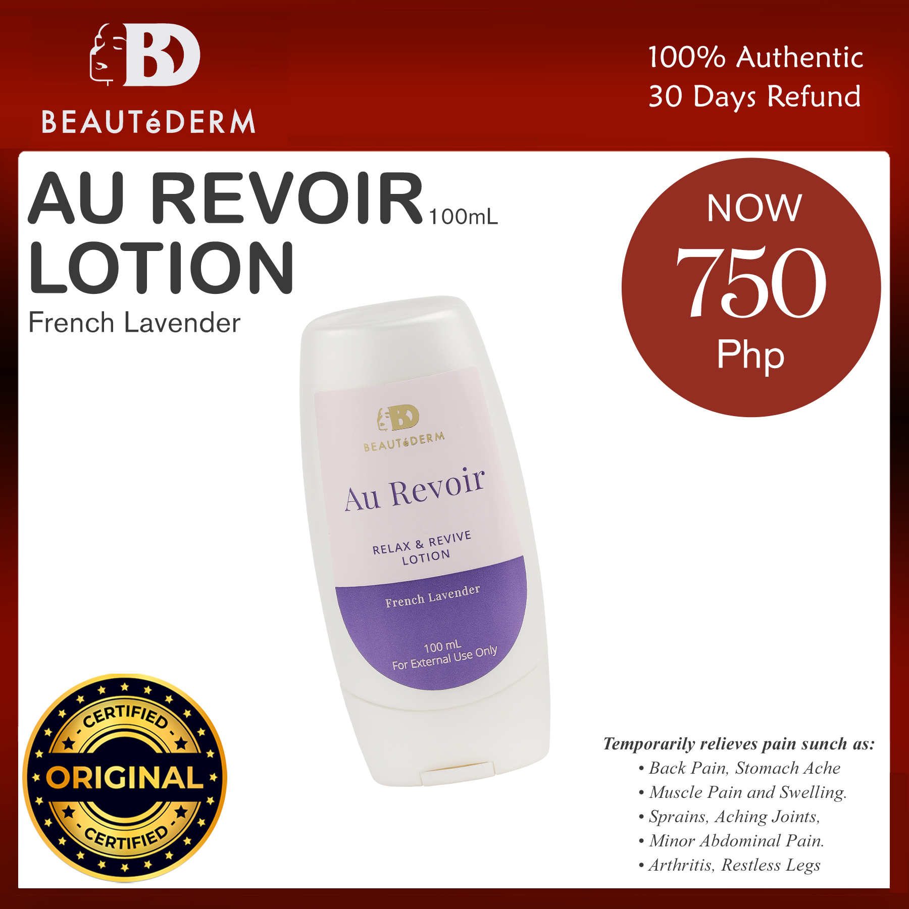 Beautederm Au Revoir Lotion 100ml Body Pain Reliever Lotion | Lazada PH