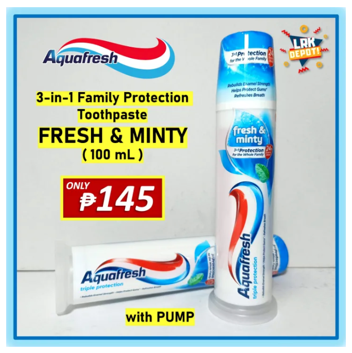 Aquafresh 3-in-1 Triple Family Protection (FRESH and MINTY) Pump ...