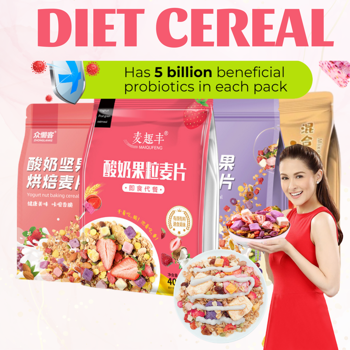 Diet cereal Oatmeal Mix Dried Fruits and Yogurt 400g No 1 Weight Loss ...