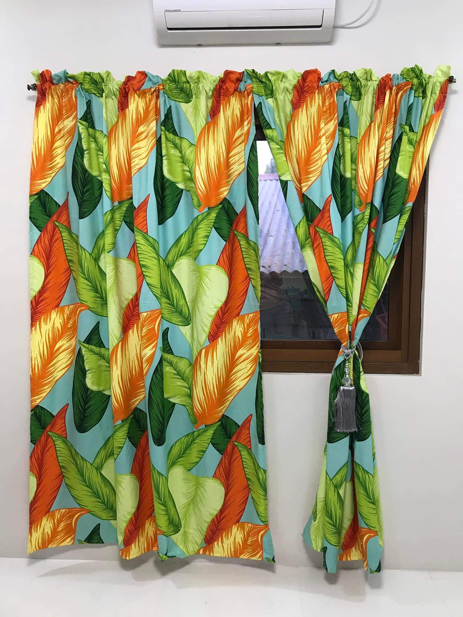 Green Orange Leaves Non Ring Curtains - 7ft - MAKAPAL | Lazada PH