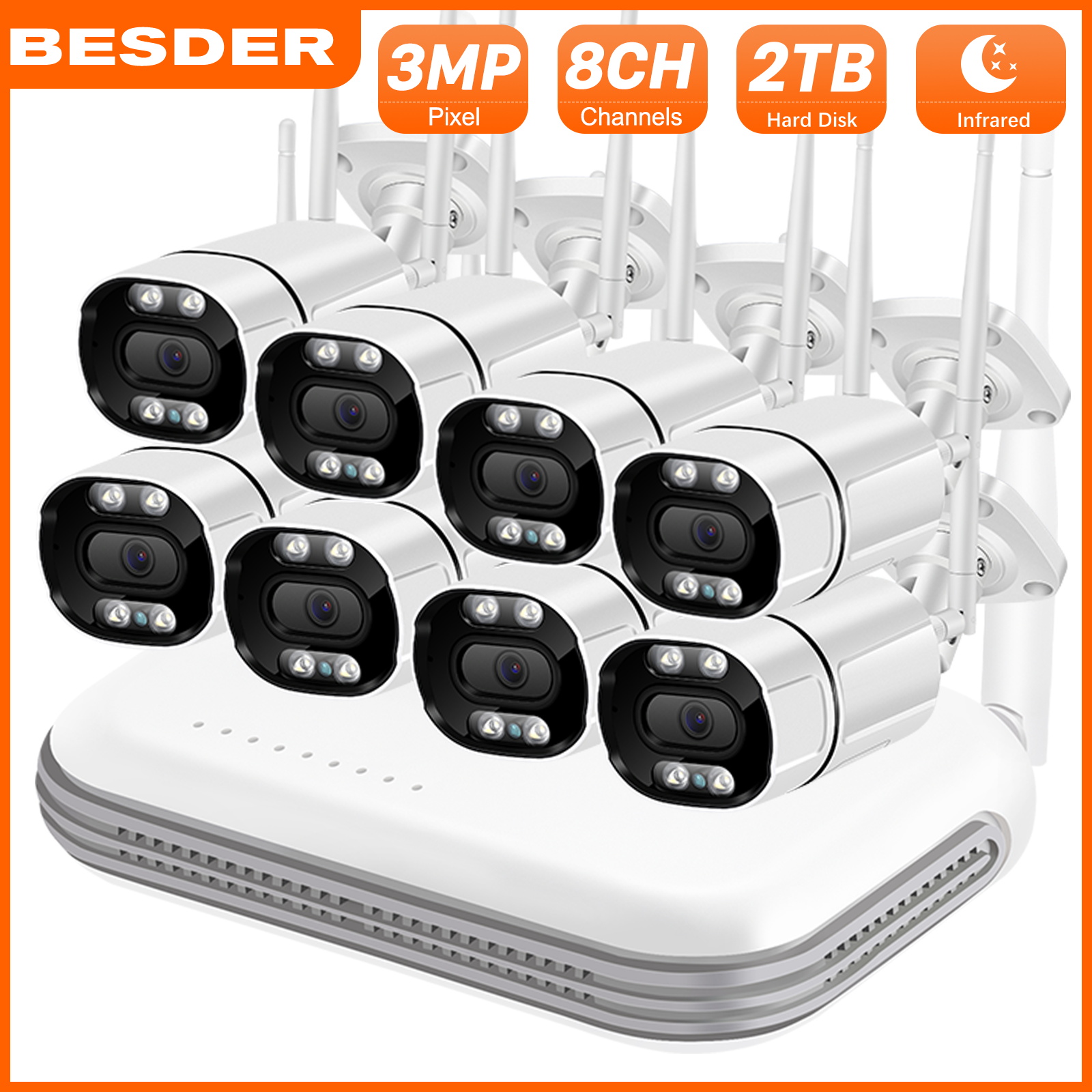 BESDER 8CH 3MP HD WiFi Camera H265 8CH Mini NVR Face Detection P2P ...