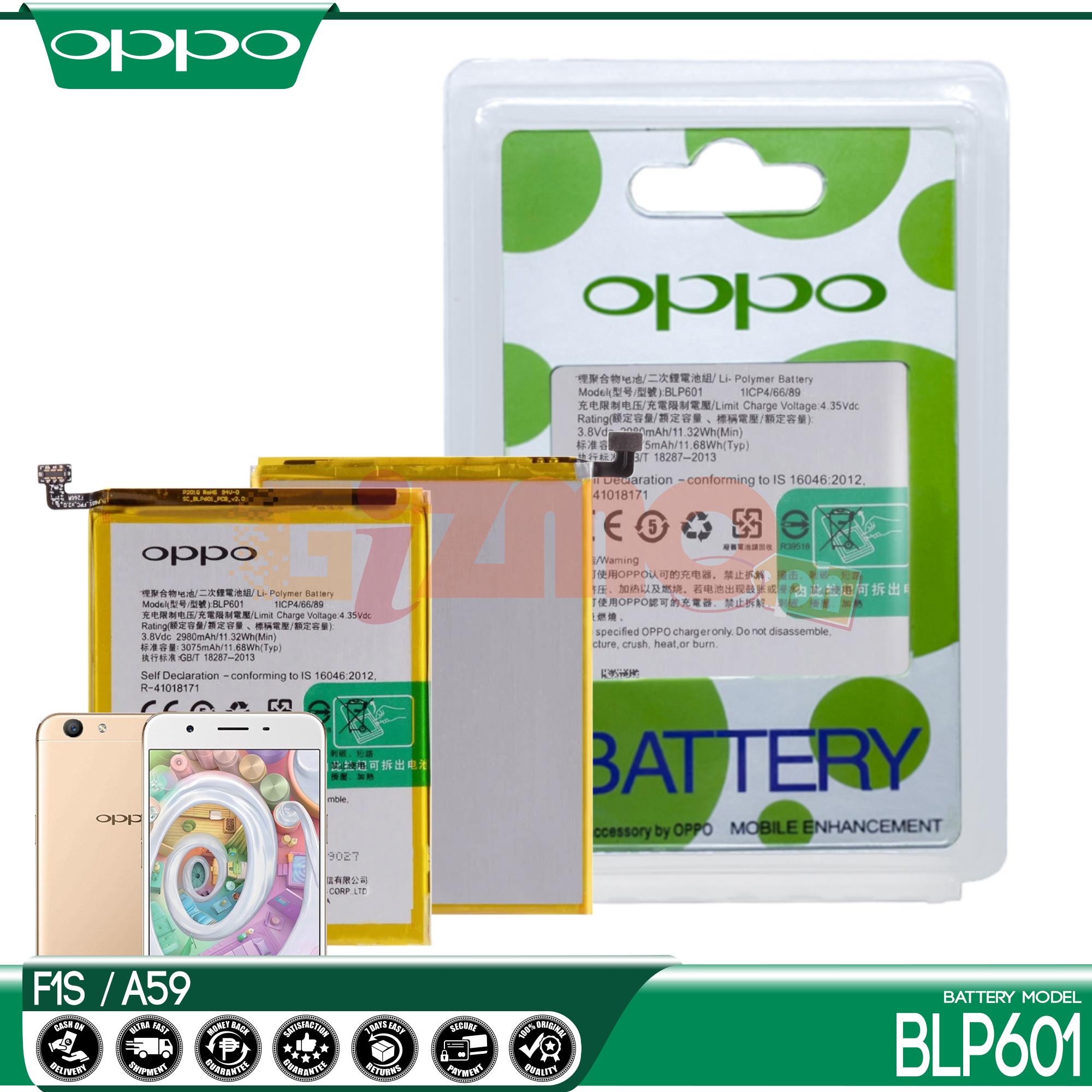 BLP601 Model Replaceable Battery Phone OPPO F1S / A59 Capacity Li-Ion 2980mAh Battery Compatible ...